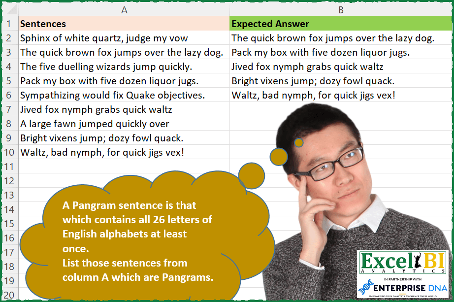 Find Pangram Sentences
