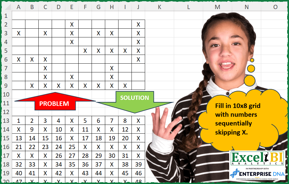Fill Grid Skipping Values | Excel, Power Query & Python Challenge
