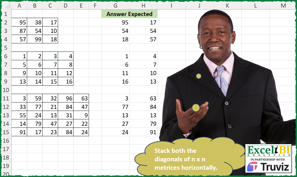 Stack Matrix Diagonals Horizontally Challenge Explained with Example