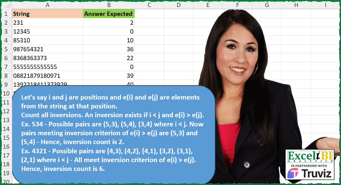 Count Inversions in Number Sequence Challenge with Excel or Python