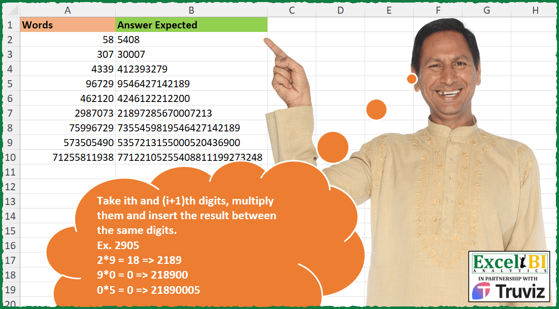 Insert Product Between Digits - Excel & Data Challenge