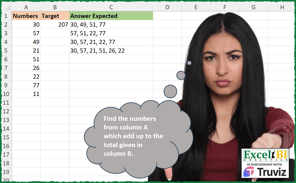 Subset Sum to Target - Excel, Power Query, Python & R Challenge