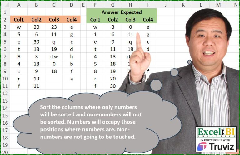 Sort Only Numeric Columns - Excel, Power Query, Python Challenges