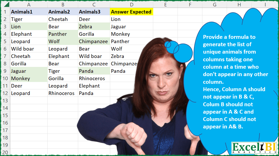 Unique Animals by Column - Excel, Power Query, Python Challenges