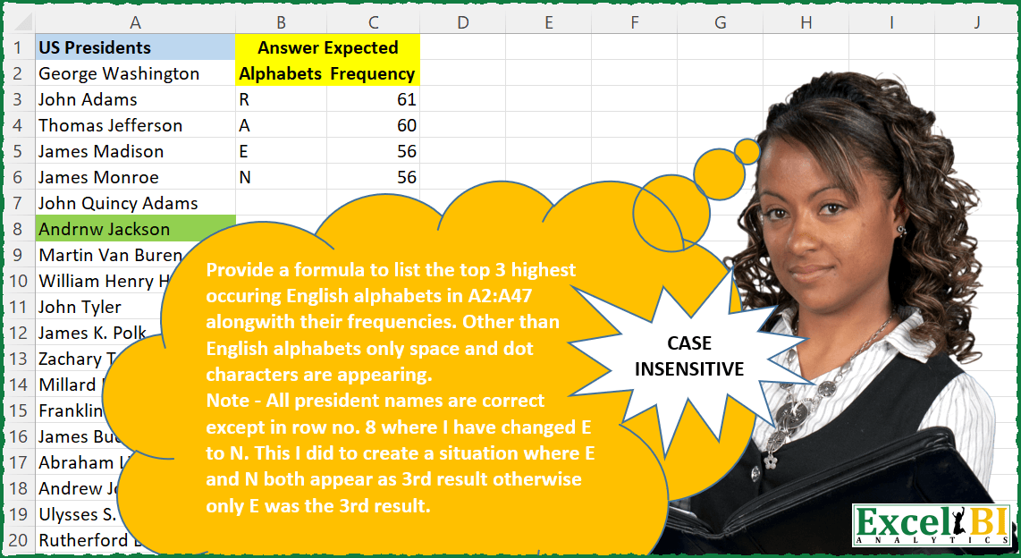 Top Three Frequent Alphabets - Excel, Power Query, Python Challenges