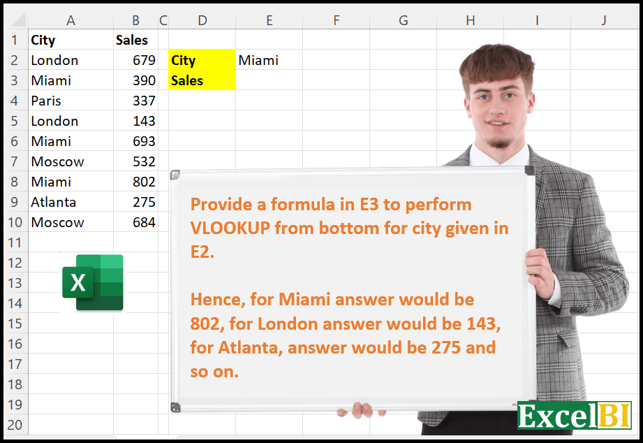 Bottom-Up VLOOKUP Formula - Excel, Power Query, Python Challenges
