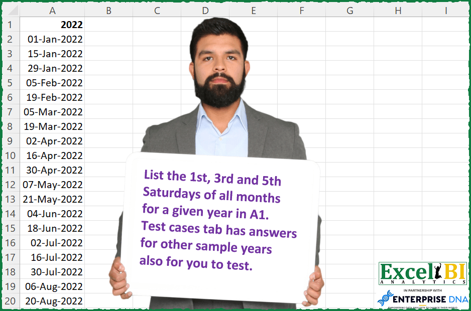 List 1st, 3rd, 5th Saturdays - Excel, Power Query, Python Challenges