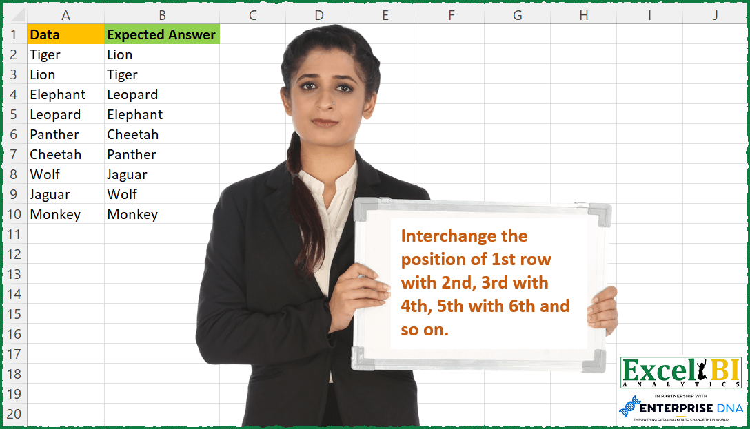 Swap Alternate Rows - Excel, Power Query, Python Challenges
