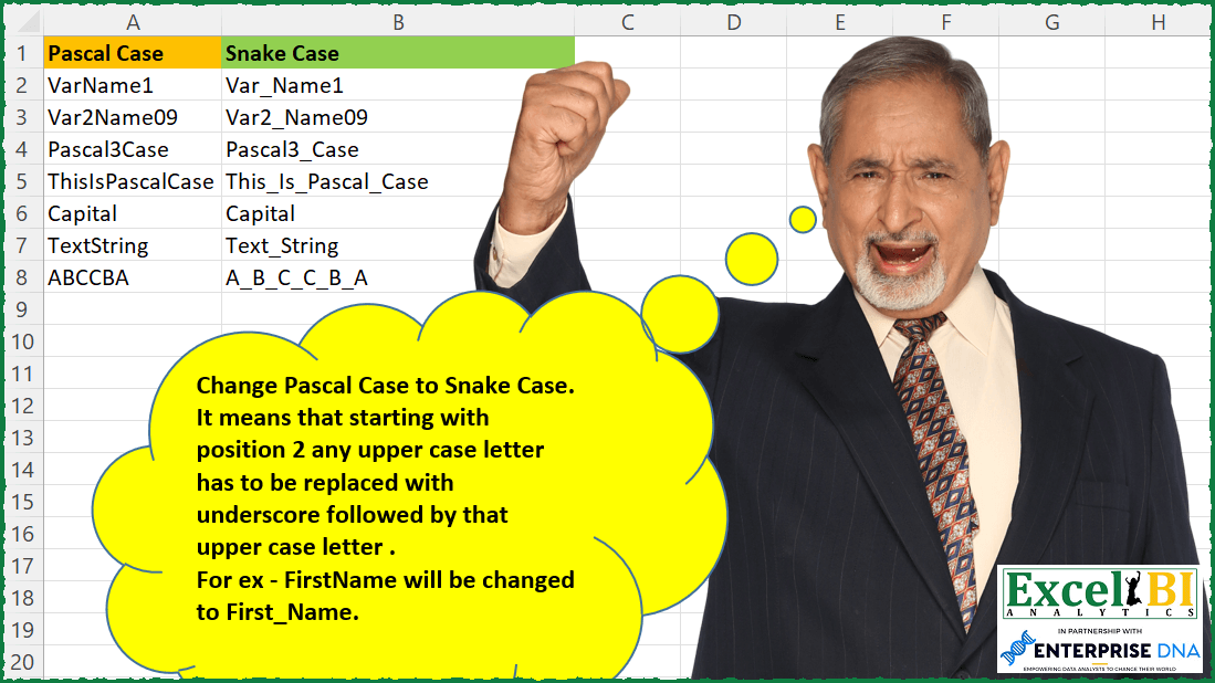 Pascal Case to Snake Case - Excel, Power Query, Python Challenges